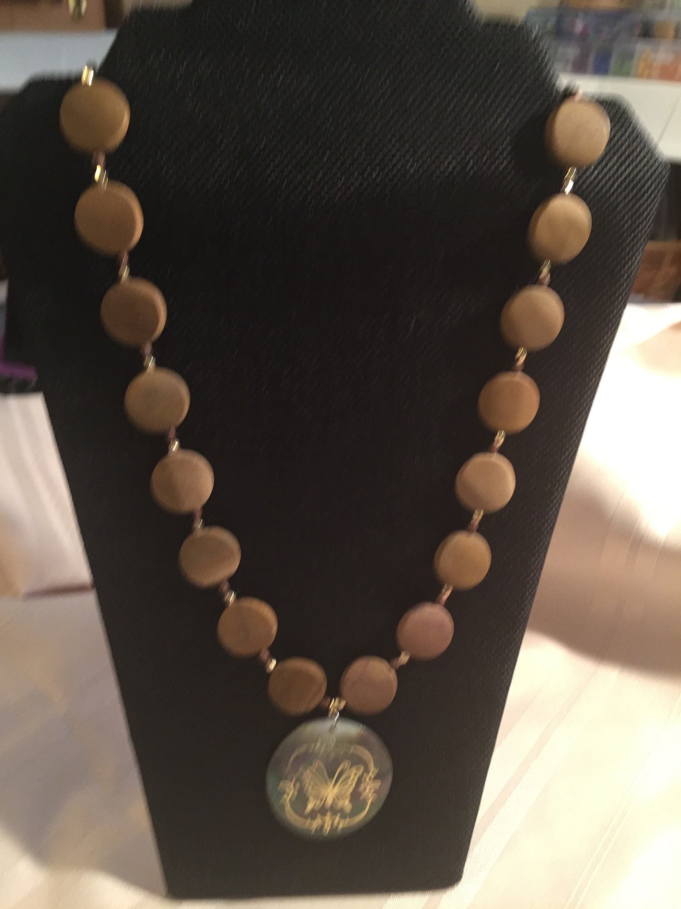 Smart Necklace Made With Brown Beads and a Green and Gold - Etsy