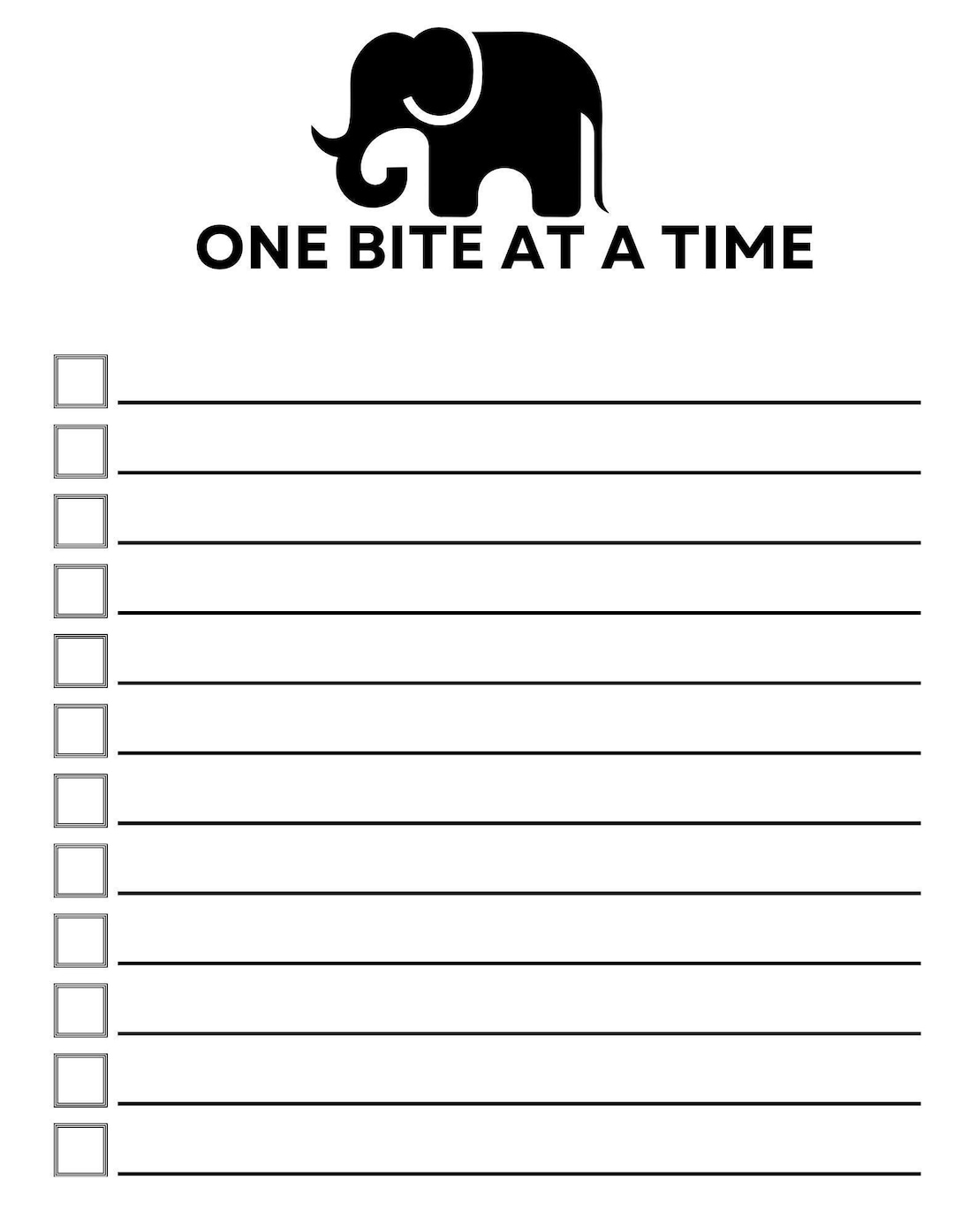 To-do Checklist 25 Pgs. One Bite at A Time, Elephant Logo, Jpg Download ...