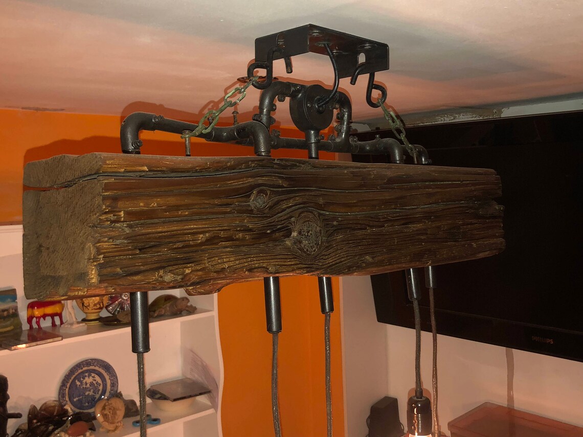 Reclaimed Wood Beam and Steel Conduit Rustic Industrial - Etsy