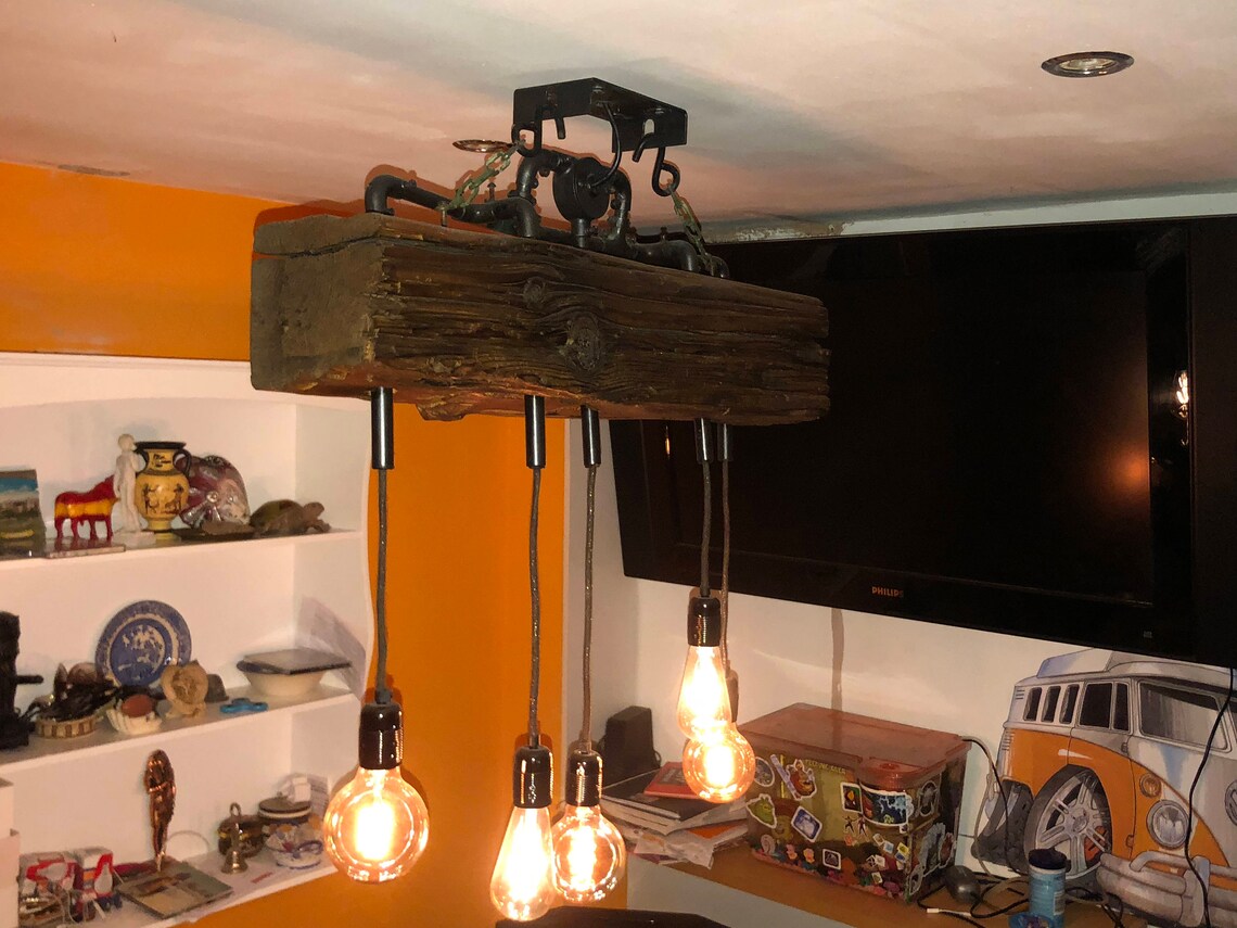 Reclaimed Wood Beam and Steel Conduit Rustic Industrial - Etsy