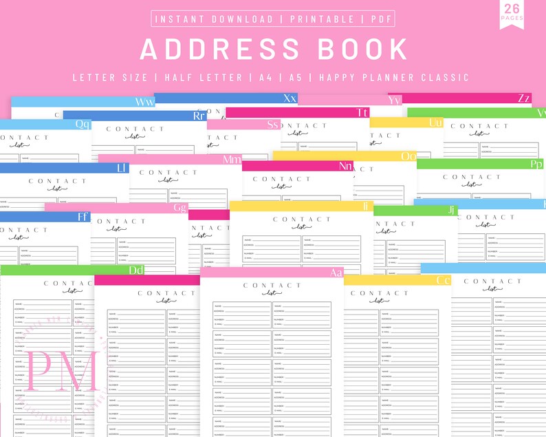 Address Book Printable Contacts Page A5 Address Book for - Etsy