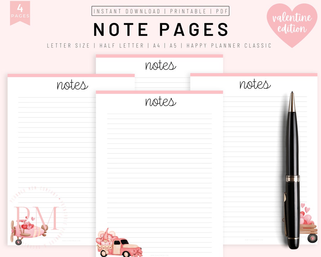 Printable Planner Journal Notebook Paper Pages, Valentine Planner ...