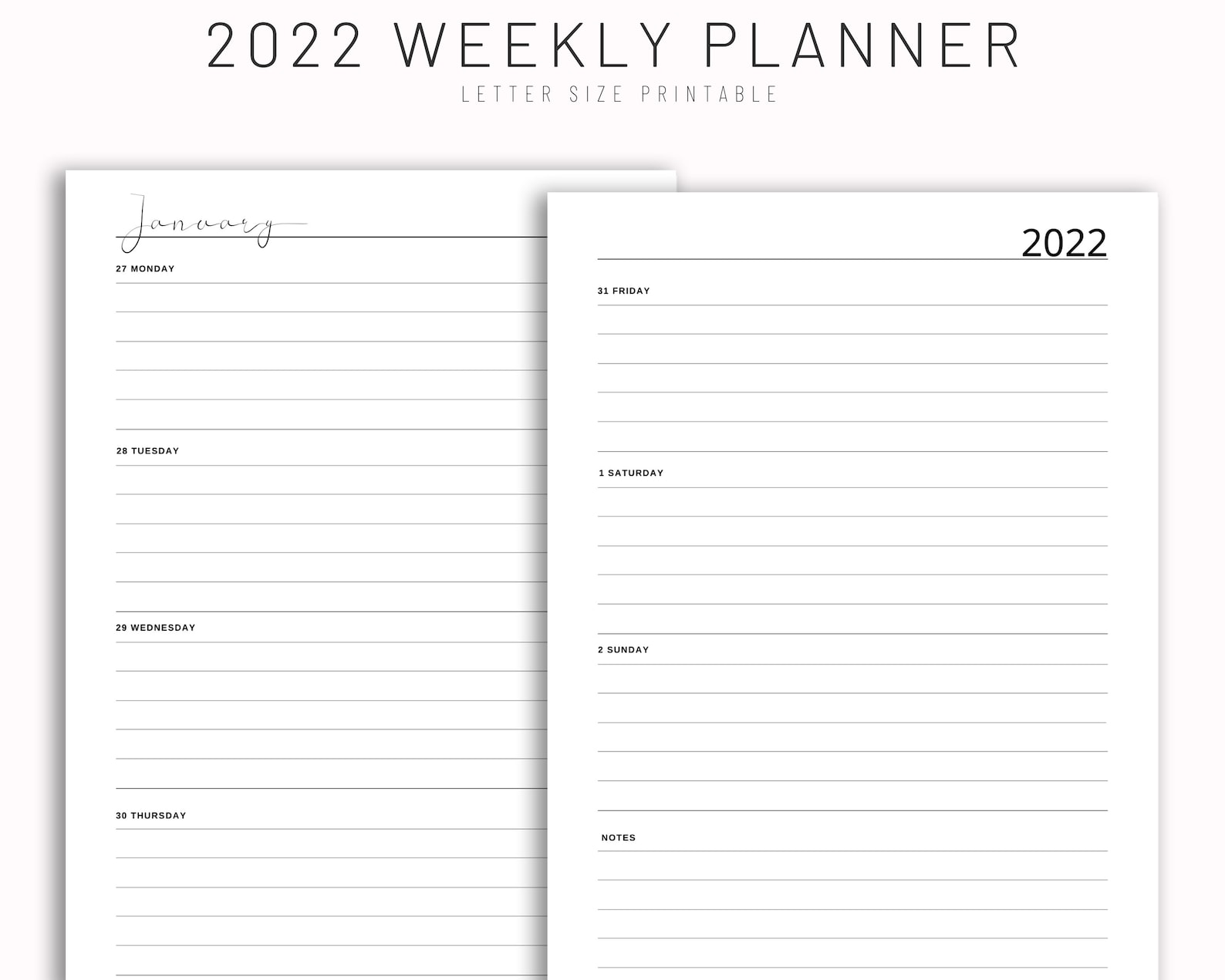 2022 Planner Printable 2022 Weekly Planner Monthly Planner - Etsy