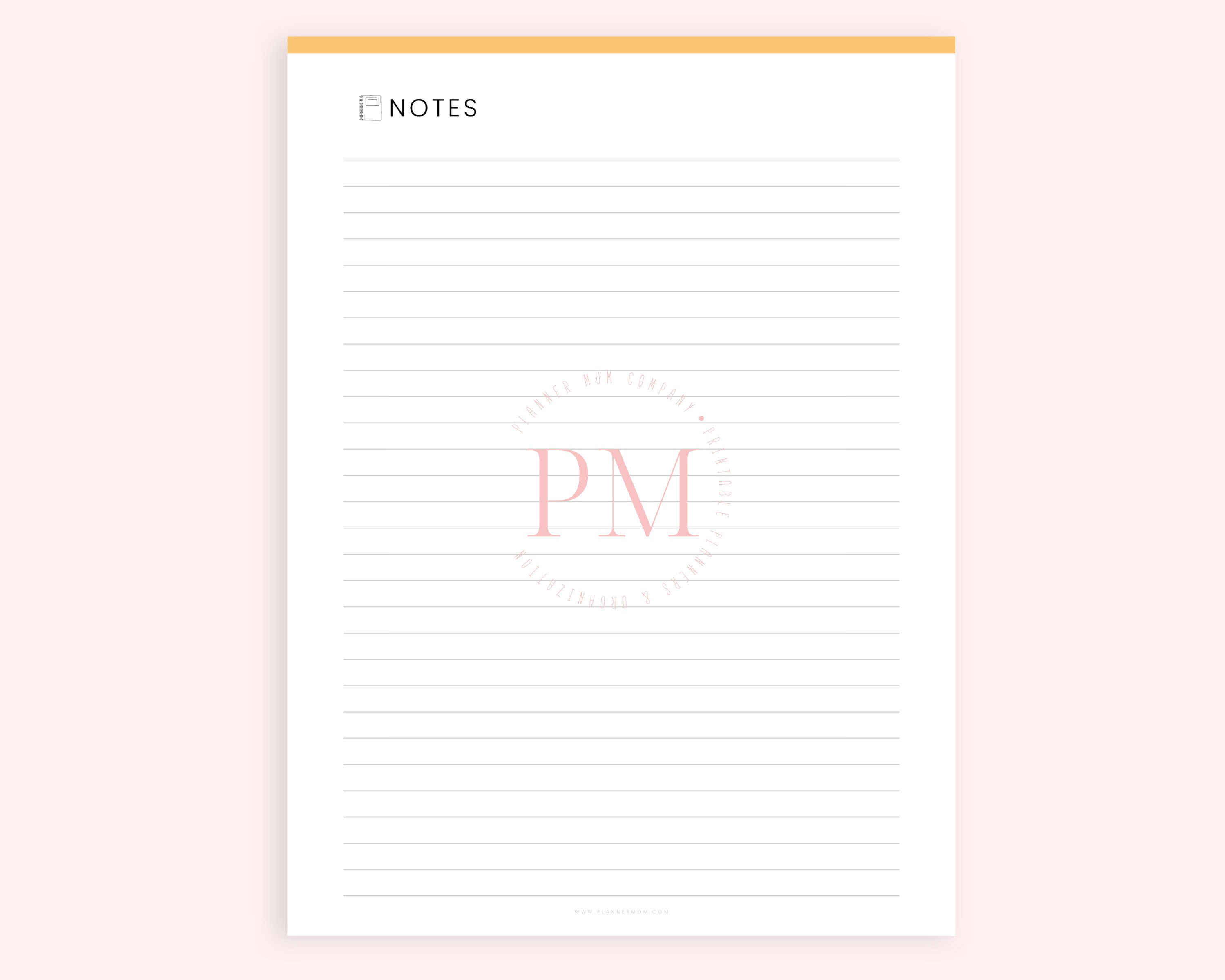 Notes Page Printable Lined Note Paper Notes Page Planner | Etsy