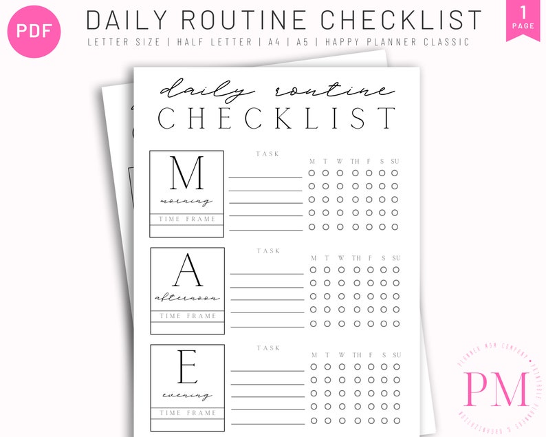 Printable Daily Checklist My Daily Routine to Do List Daily | Etsy
