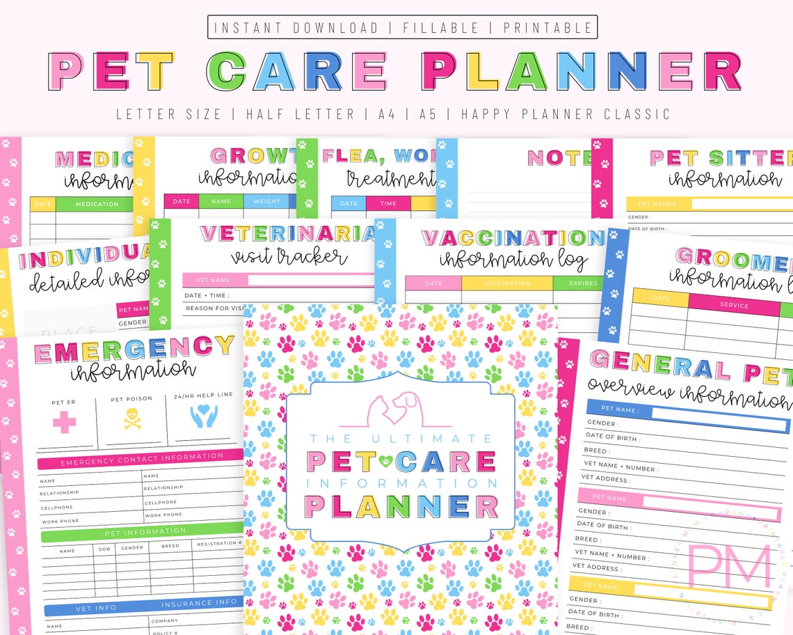 Printable Pet Planner, Fillable Pet Planner, Pet Care Planner, Pet ...
