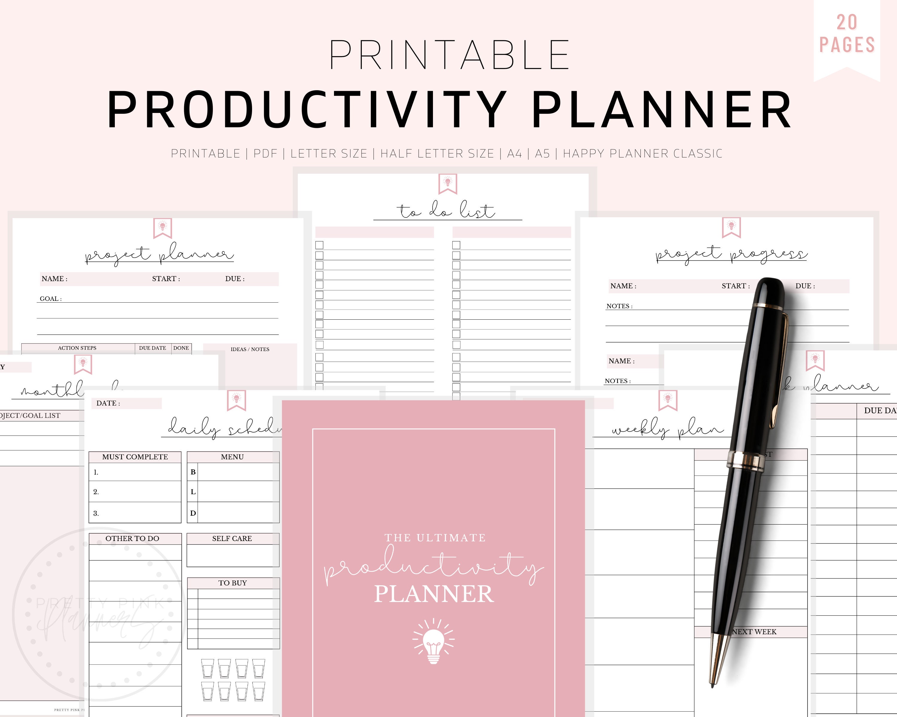 Calendars & Planners Floral Daily Productivity Planner 24 Time ...