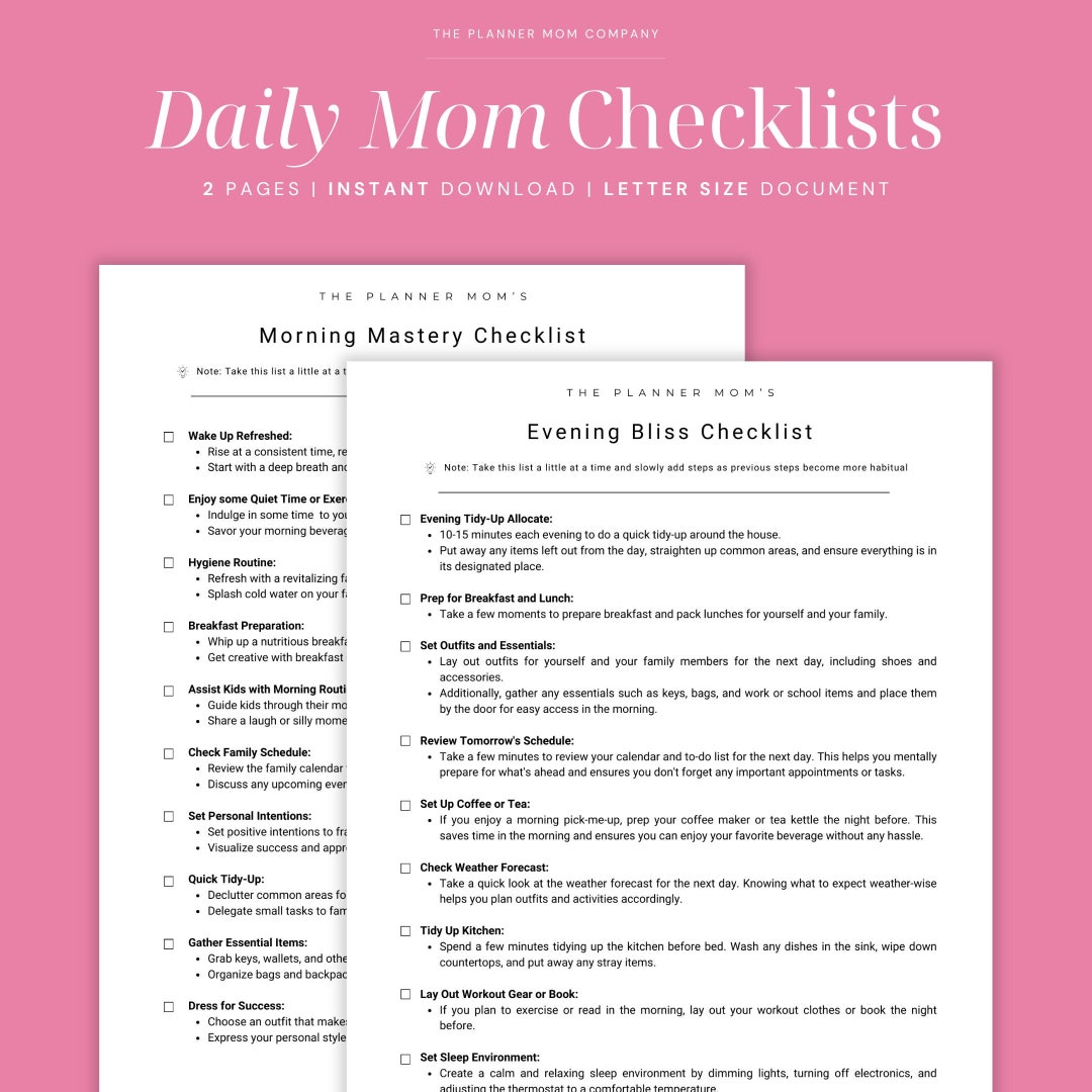 Daily Checklist Mom, Daily Checklist for Mom, Stay at Home Mom ...