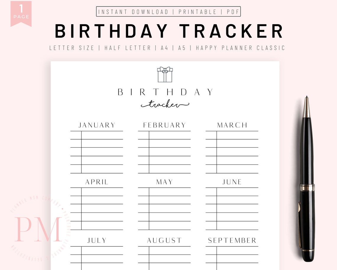 Printable Birthday Tracker Birthday Planner Birthday - Etsy