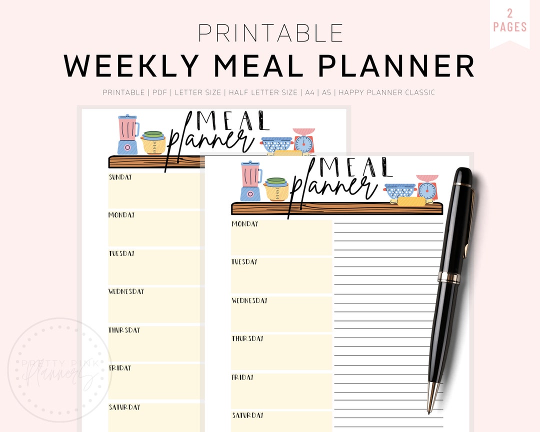 Meal Planner Printable, Weekly Meal Planner, Monthly Meal Planner, Half ...