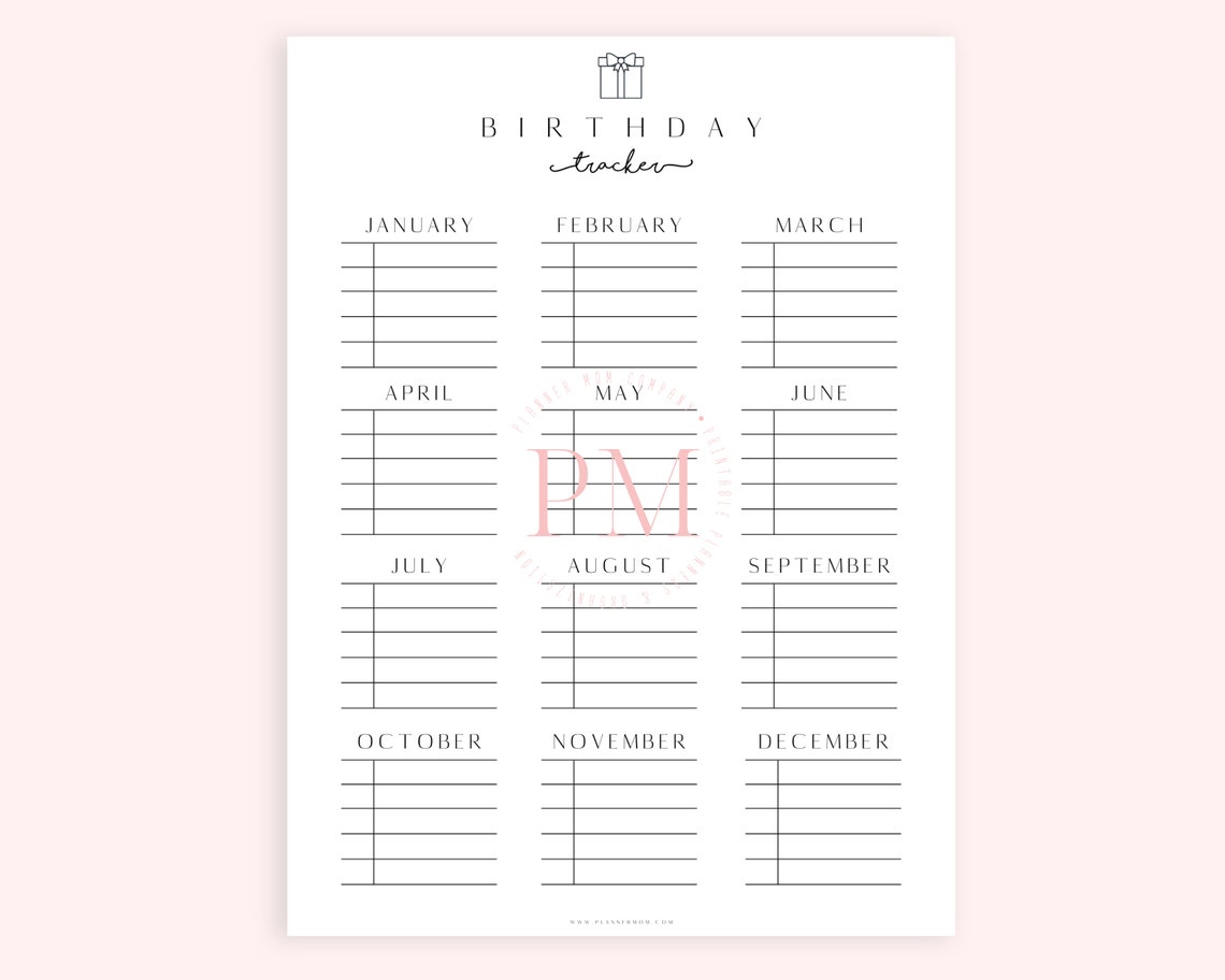 Printable Birthday Tracker Birthday Planner Birthday - Etsy