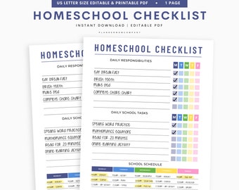 Editable Homeschool Checklist, Printable Daily Schedule for Kids, Home ...