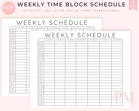 Weekly Time Blocking Schedule Time Block Planner Weekly - Etsy