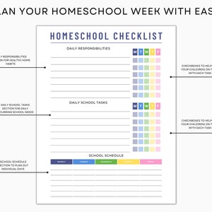 Homeschool Checklist, Editable Homeschool Planner, Daily Schedule for ...
