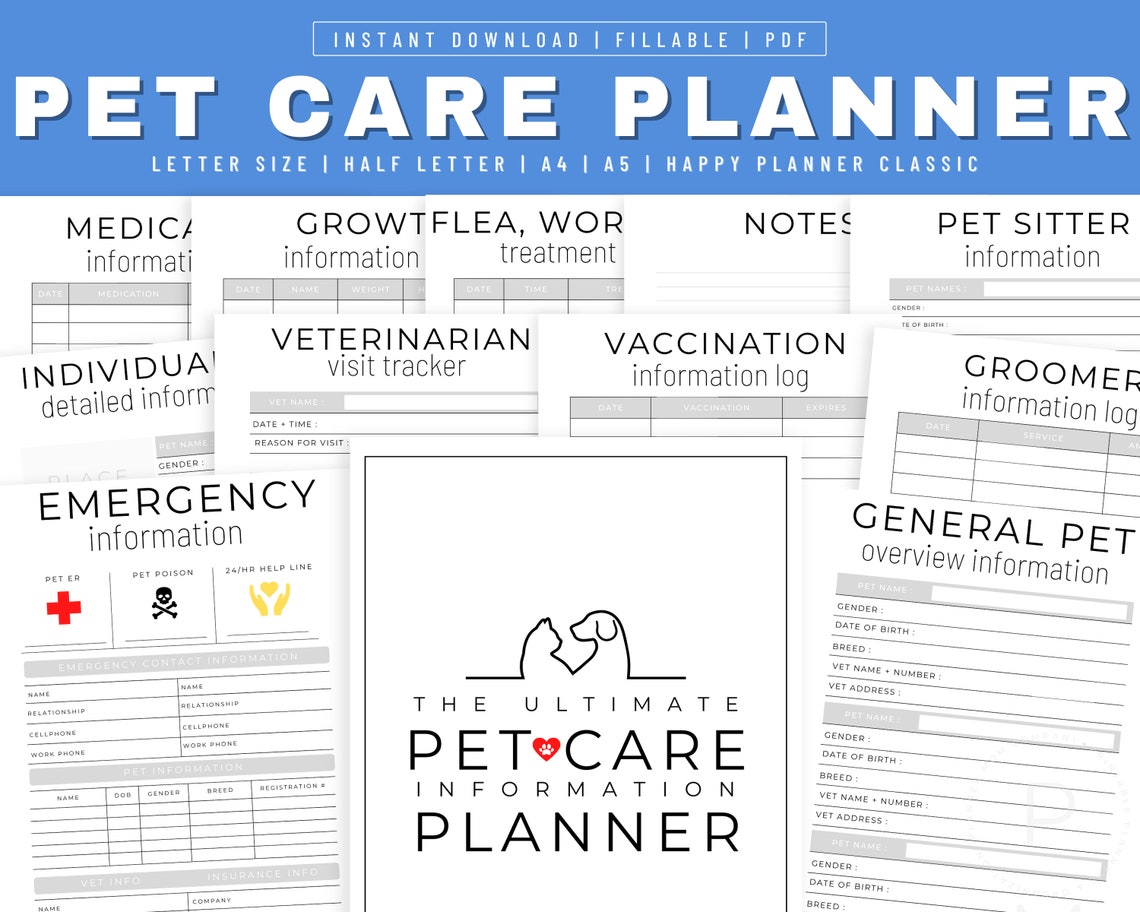 Printable Pet Planner Fillable Pet Planner Pet Care Planner - Etsy