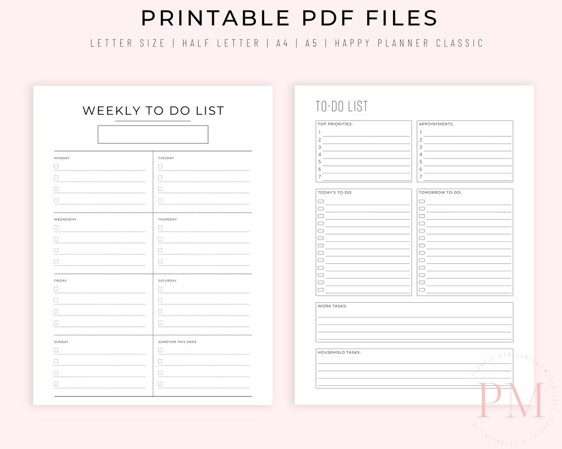 To Do List Pages Daily to Do List Grocery List Shopping - Etsy