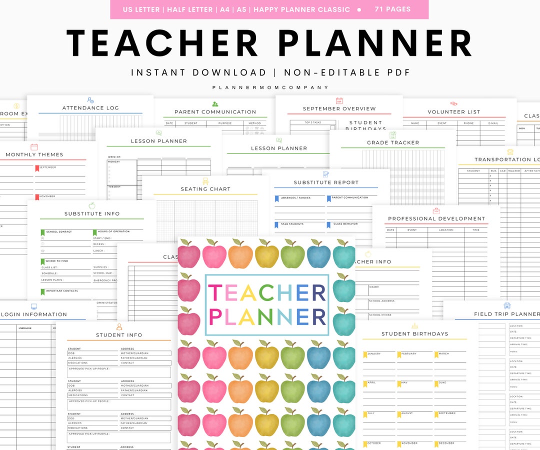 Teacher Planner Printable, School Planner, Academic Planner, Lesson ...