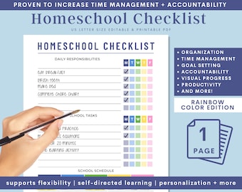 Editable Homeschool Checklist, Printable Daily Schedule for Kids, Home ...
