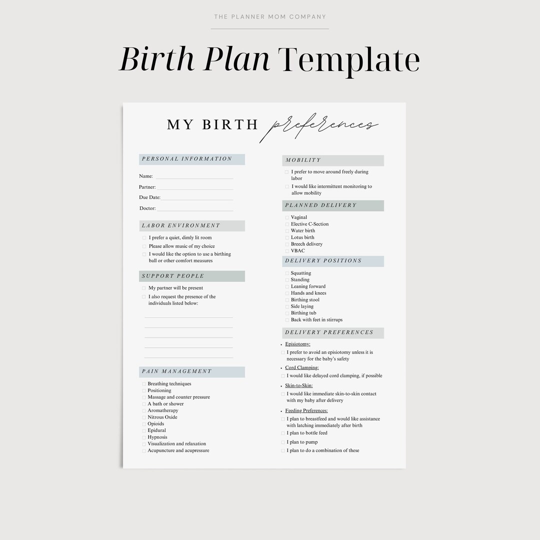 Birth Plan Handout, Birth Plan Template Canva, Birth Plan Canva, Custom ...