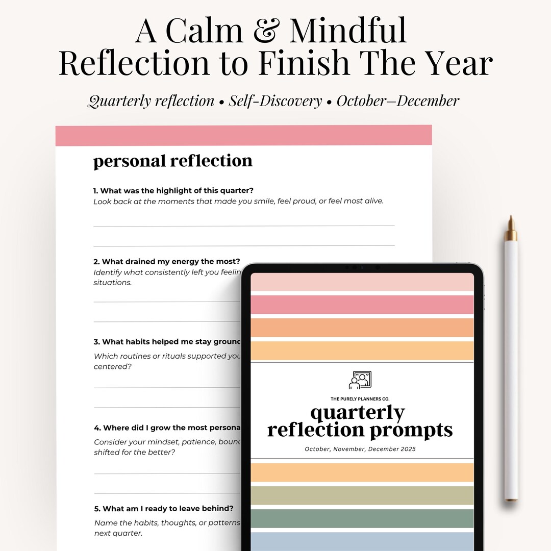 Year End Reflection Journal Printable Quarter Four Digital Prompts Self ...
