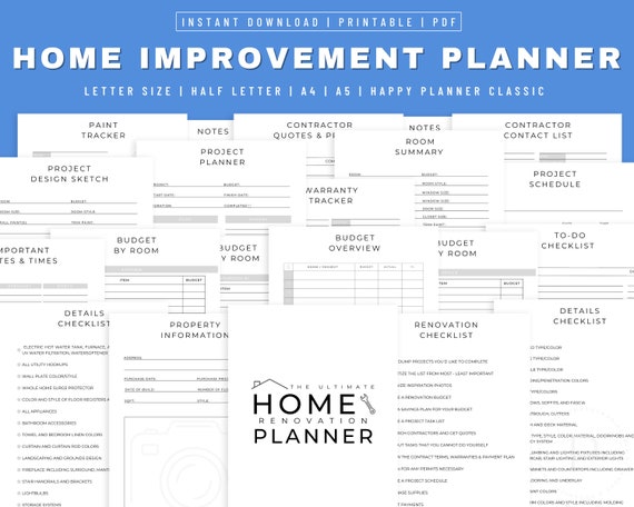 Home Renovation Planner Project Planner Home Improvement - Etsy