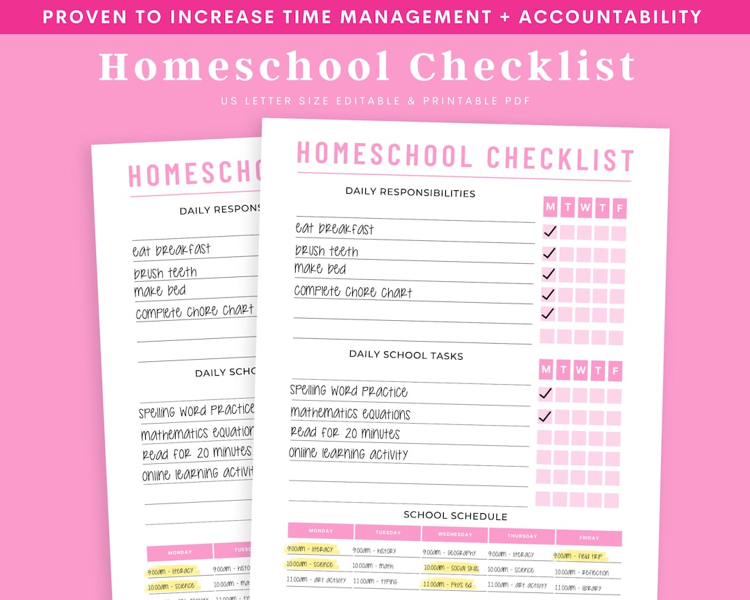 Homeschool Checklist, Editable Homeschool Planner, Daily Schedule for ...