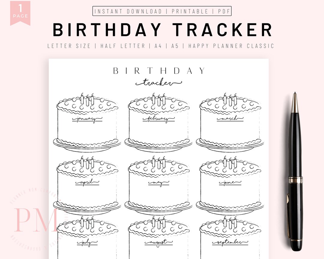 Printable Birthday Tracker, Birthday Planner, Birthday Reminder ...