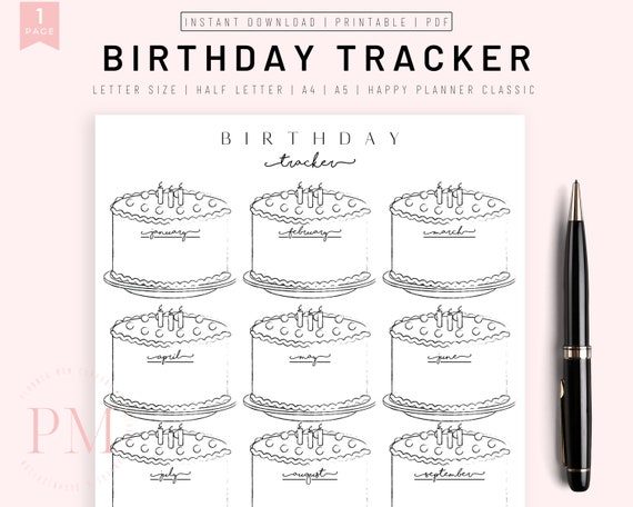 Printable Birthday Tracker Birthday Planner Birthday - Etsy
