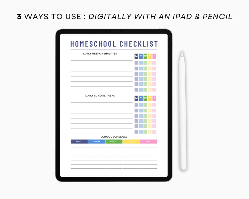 Homeschool Checklist, Editable Homeschool Planner, Daily Schedule for ...