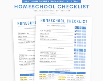 Editable Homeschool Checklist, Printable Daily Schedule for Kids, Home ...