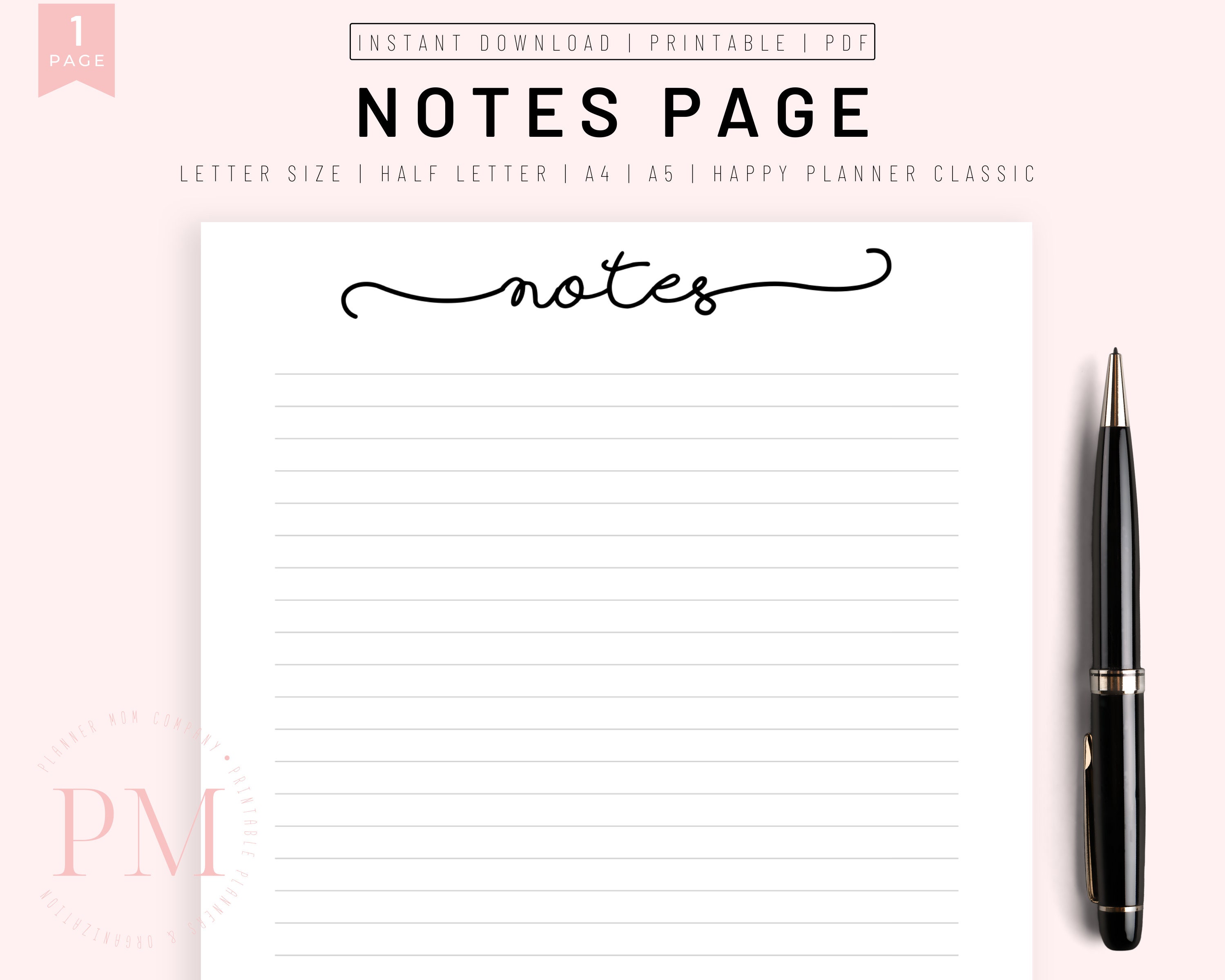 Notes Page Printable Lined Note Paper Notes Page Planner - Etsy