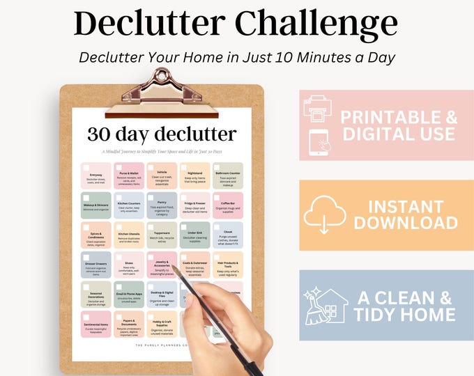 30 Days Declutter Challenge Planner Printable,konmari Decluttering ...