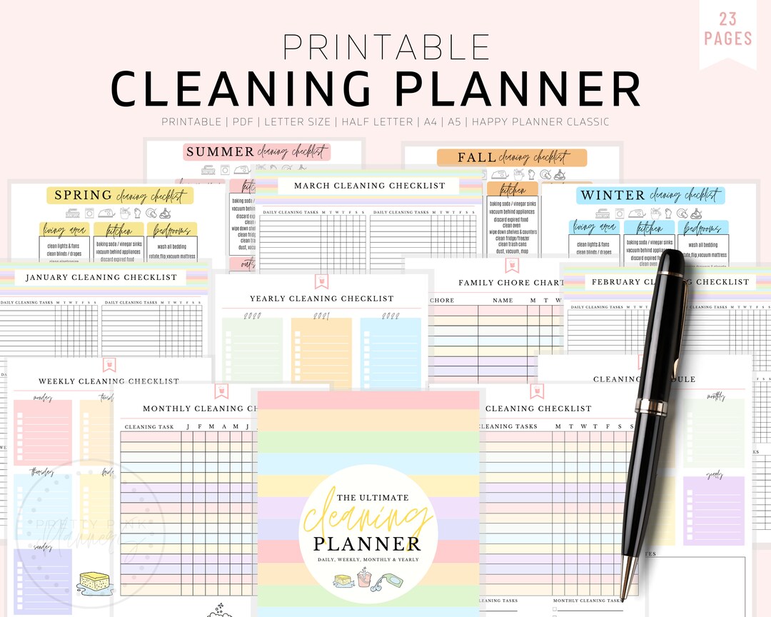 Weekly Cleaning Checklist, Printable Letter & A4, Printable A5, Happy ...