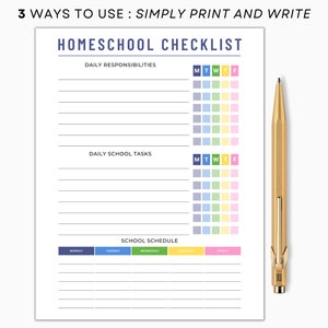 Homeschool Checklist, Editable Homeschool Planner, Daily Schedule for ...