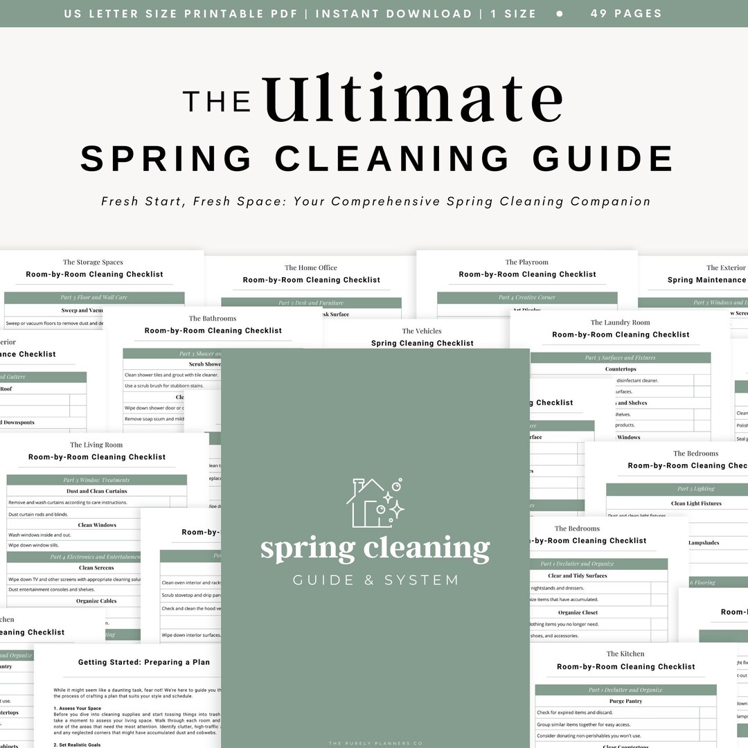 Spring Cleaning Guide Printable Master Cleaning Checklist Cleaning Planner Cleaning Schedule ...