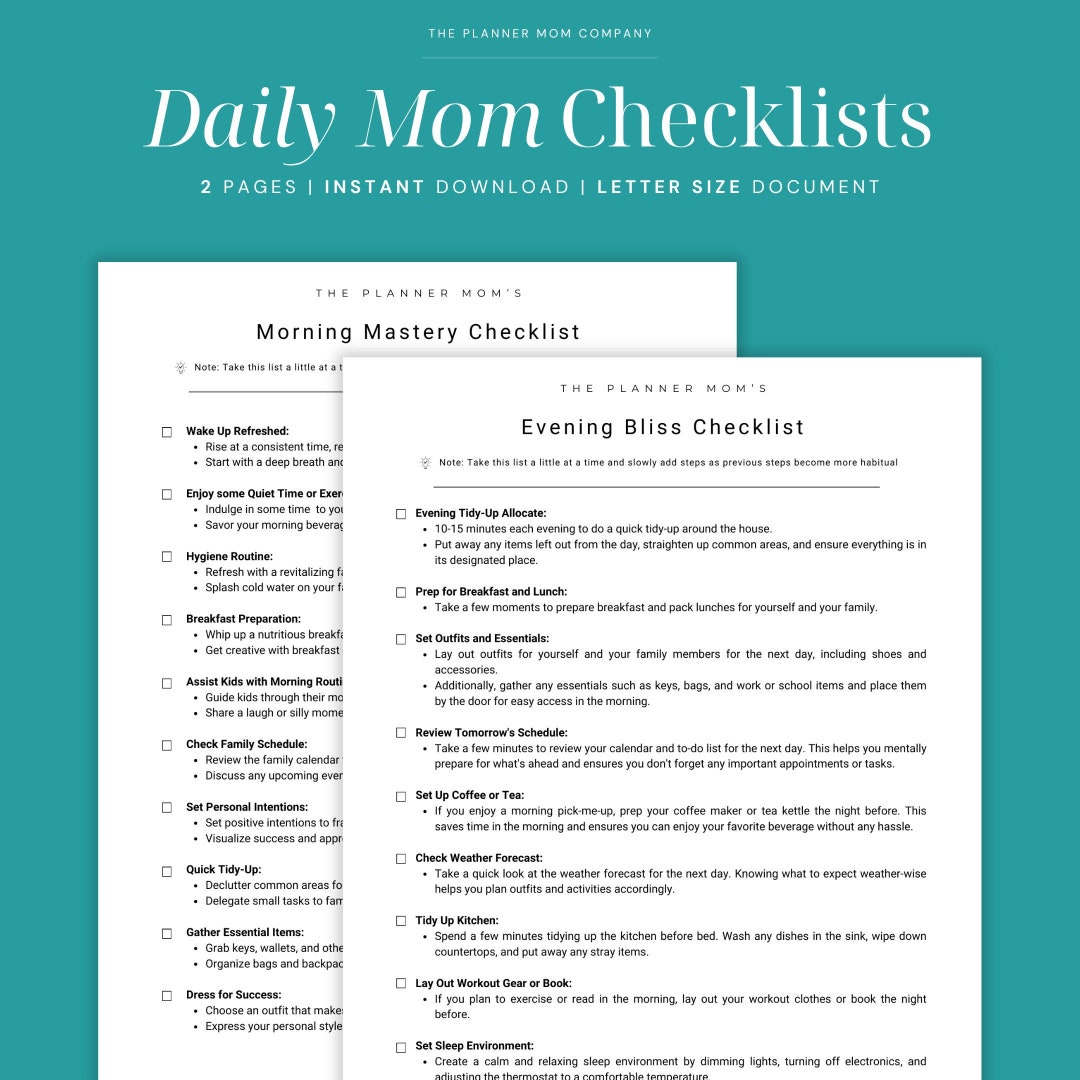 Daily Checklist Mom, Daily Checklist for Mom, Stay at Home Mom ...