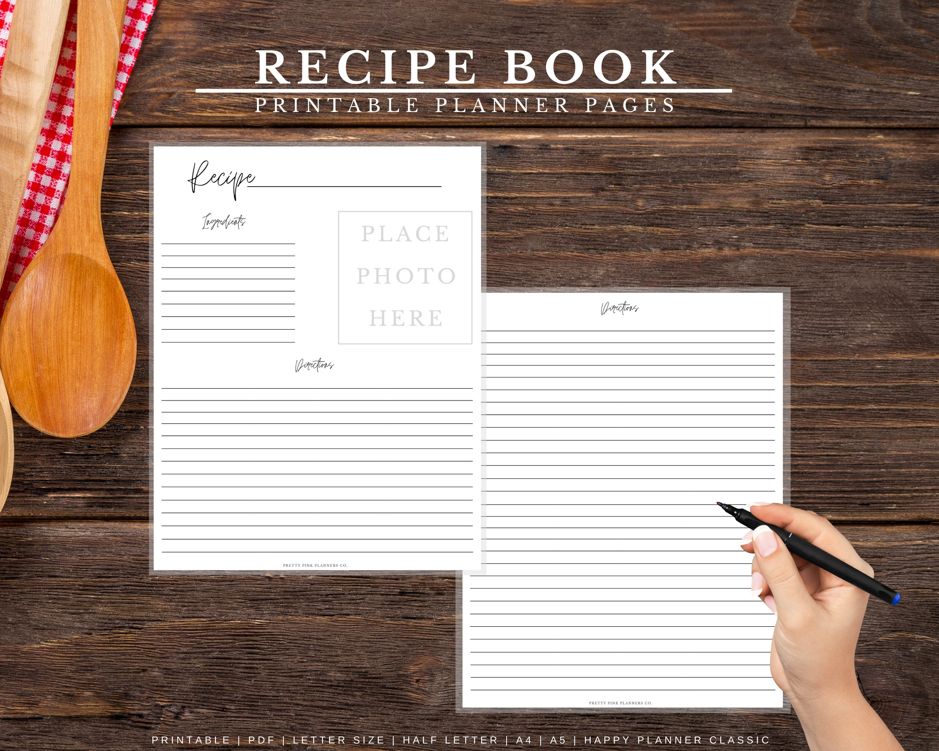 Paper Recipe Binder Printable Recipe Cards Recipe Book Cookbook ...