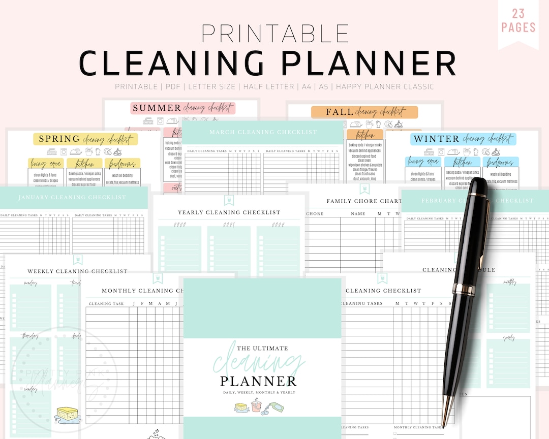 Weekly Cleaning Checklist, Printable Letter & A4, Printable A5, Happy ...