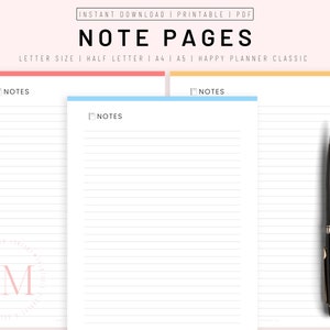 Notes Page Printable, Lined Note Paper, Notes Page Planner, Printable ...