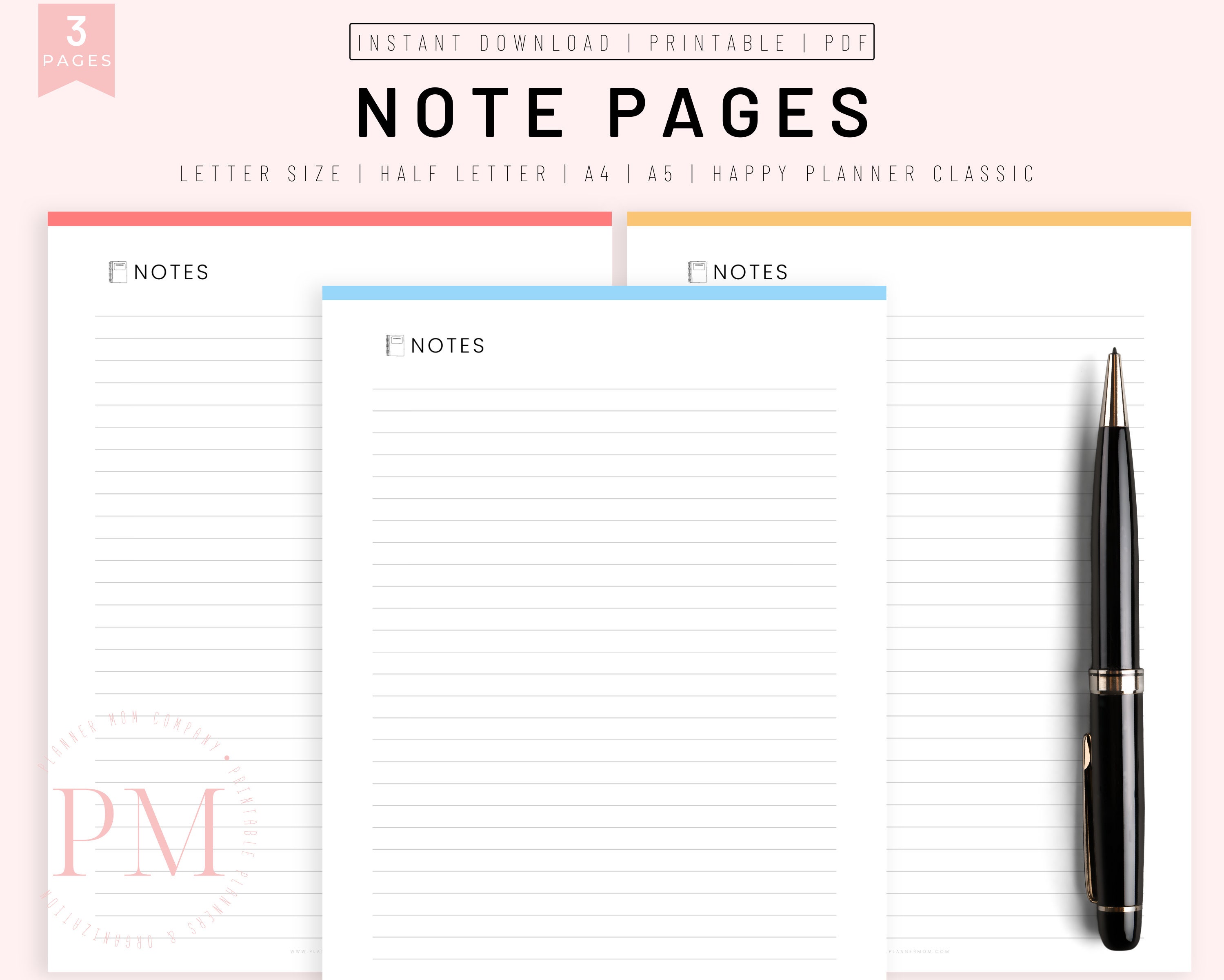 Notes Page Printable Lined Note Paper Notes Page Planner - Etsy