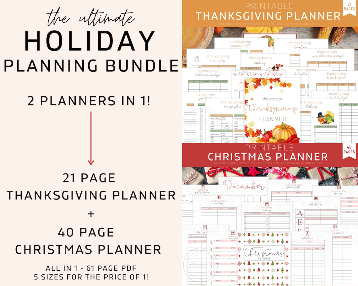 Holiday Planner Bundle Holiday Planner A5 Planner Inserts - Etsy