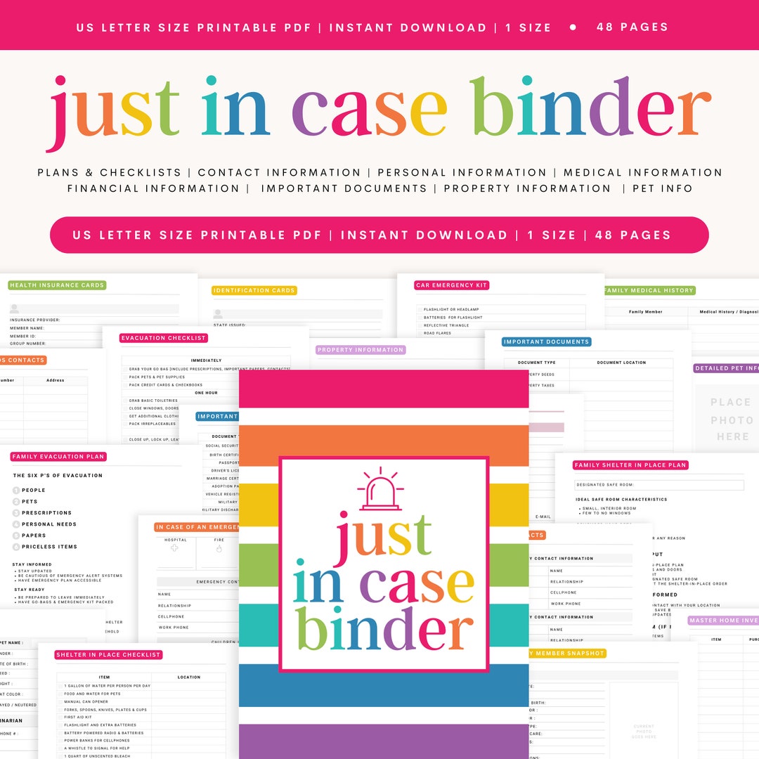 Just in Case Binder Printable, Just in Case Emergency Binder, the ...
