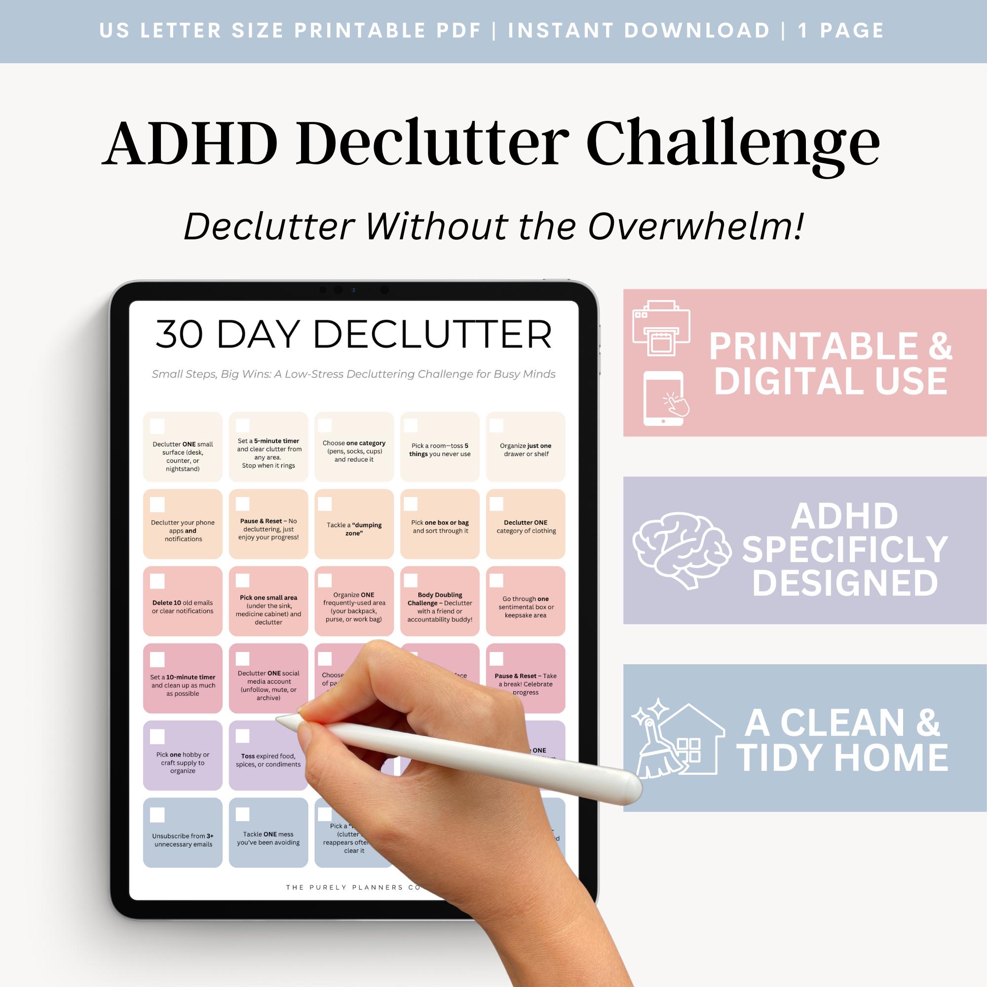 ADHD 30 Day Declutter Challenge Declutter Challenge Printable Declutter ...