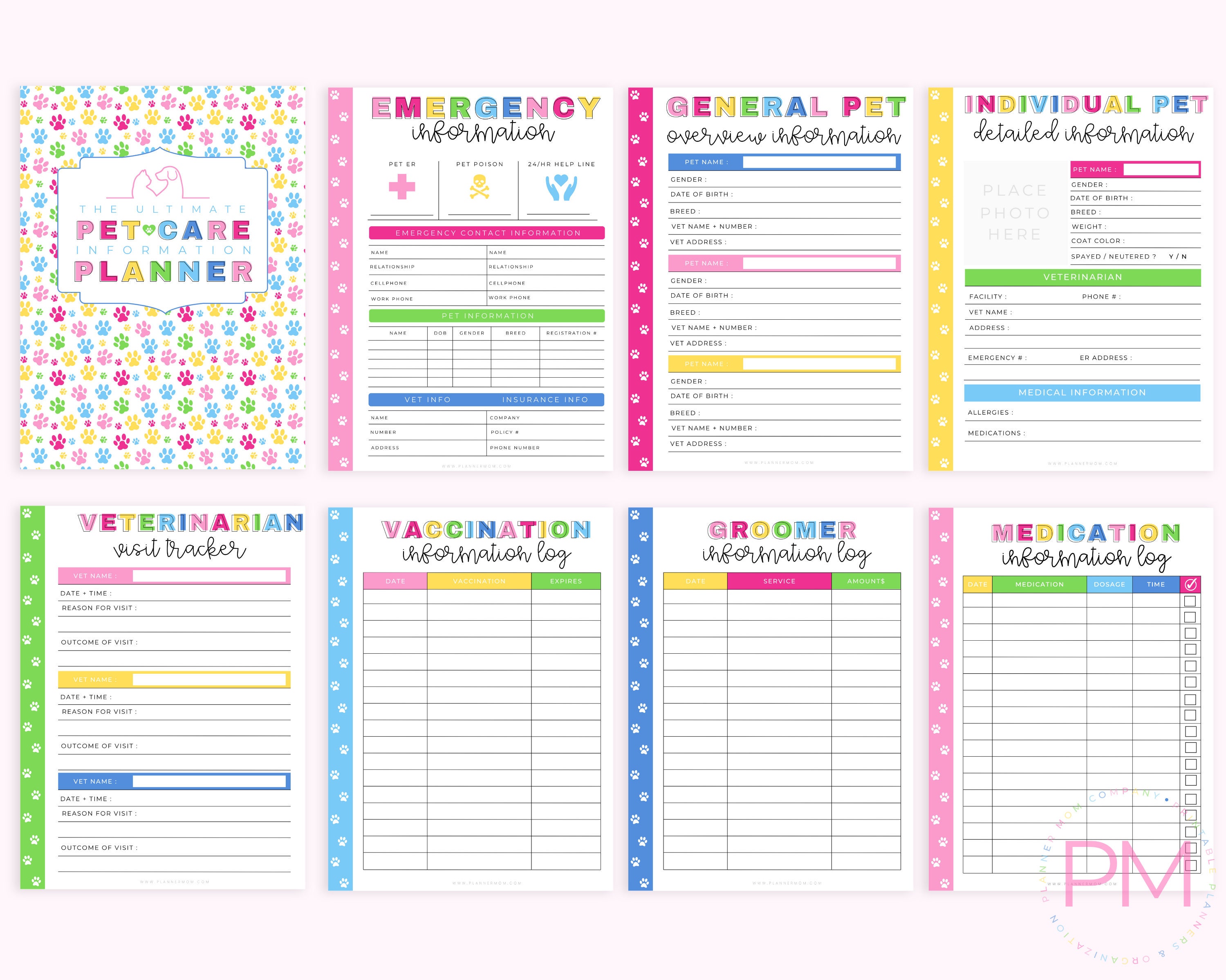 Printable Pet Planner, Fillable Pet Planner, Pet Care Planner, Pet ...