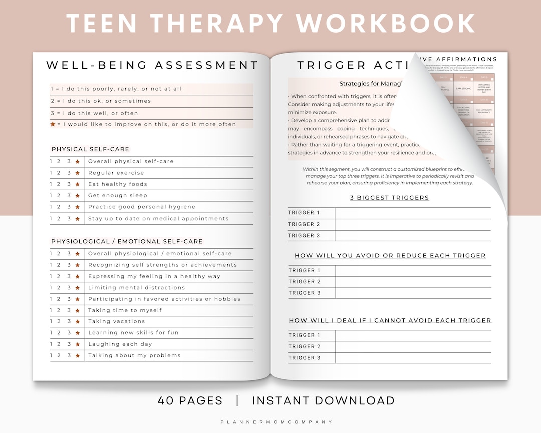 Teen Therapy Worksheets, Journal Prompts for Mental Health, Printable ...