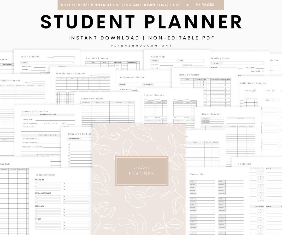 Academic Planner, Student Printable Printable, Student Planner ...