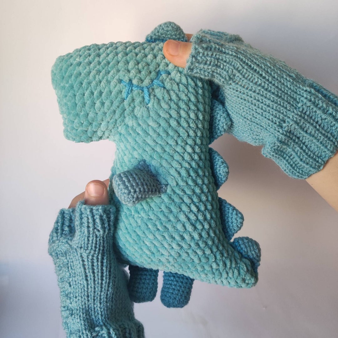 Dino Gift Set for Teens Teal Dinosaur and Mittens Dino Plush Toy Green ...