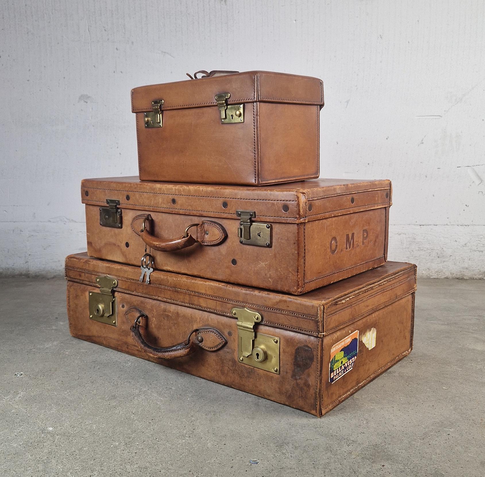 Vintage Leather Pendragon Steamer Trunk, Set of 3 Rare Leather ...