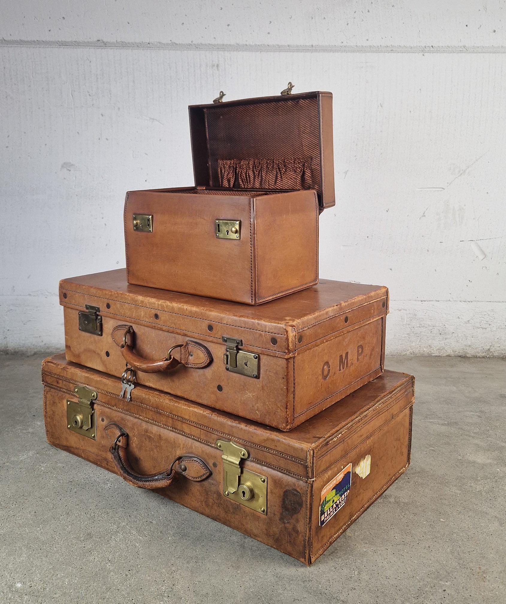 Vintage Leather Pendragon Steamer Trunk, Set of 3 Rare Leather ...