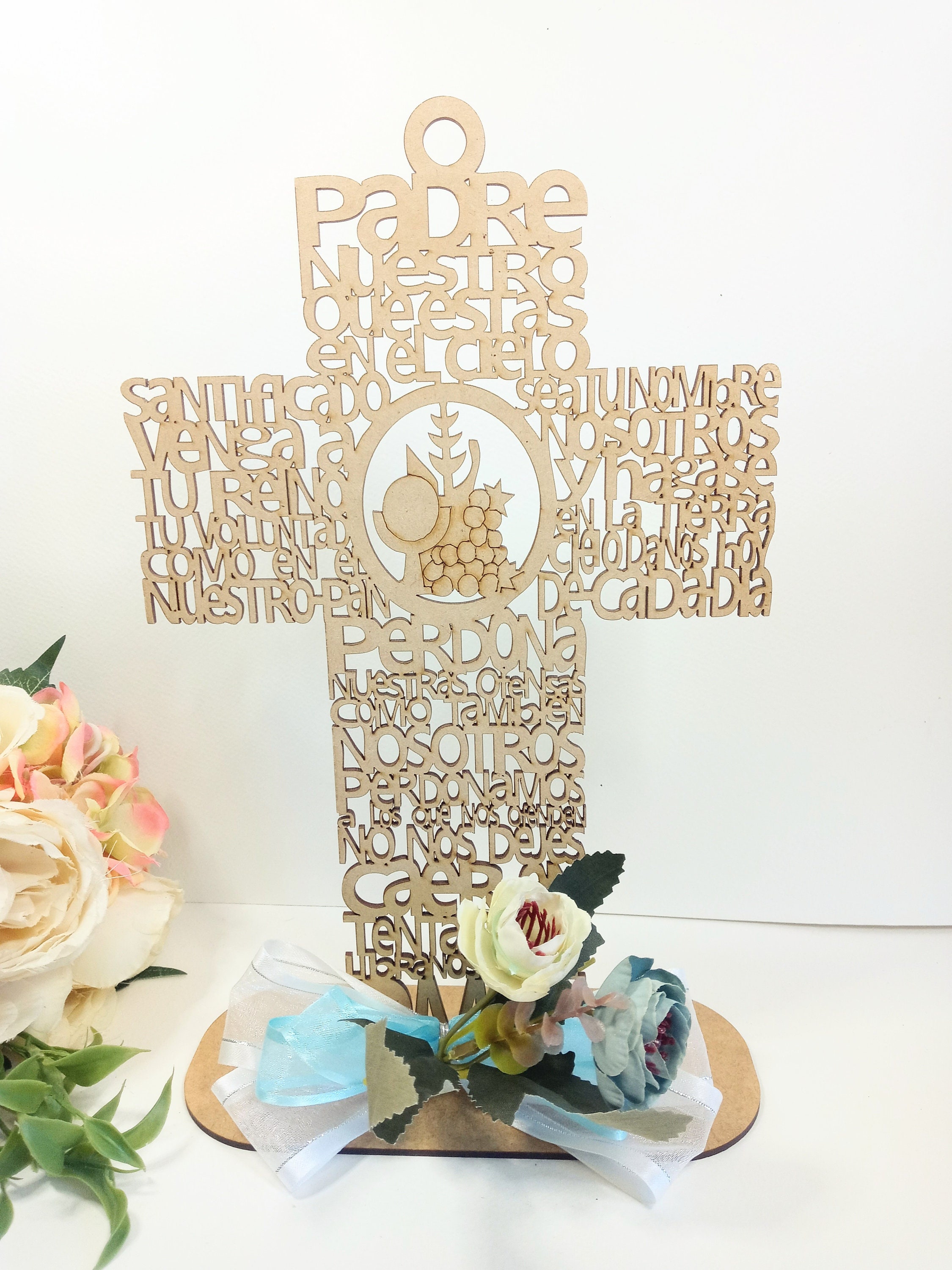 Wooden Cross Prayer Our Father First Communion Centerpiece, Lord's ...